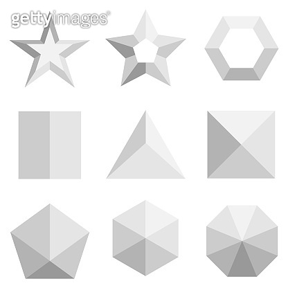 A set of three-dimensional geometric shapes in gray. Top view on ...