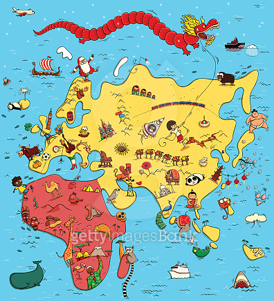 Illustrated Map of Europe, Asia and Africa 이미지 (668948214) - 게티이미지뱅크