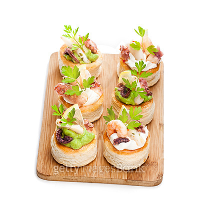 Vol-au-vents puff pastry cases filled with salted squid and octopus 이미지 ...