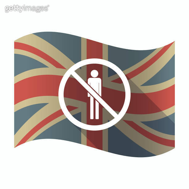 Isolated UK flag with a male pictogram in a not allowed signal ...
