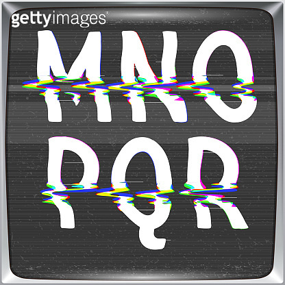 Font with glitch effect on TV screen background. Vector distorted ...