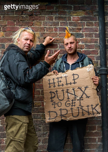 London Punk scene. front view of two male punkers at Camden Lock ...