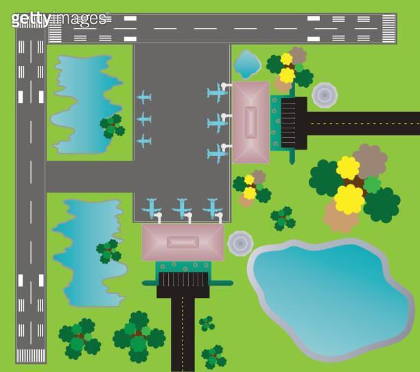 Airport Layout top View Twin runway parking taxiway and Building Detail ...