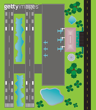 Airport Layout top View Twin runway parking taxiway and Building Detail ...