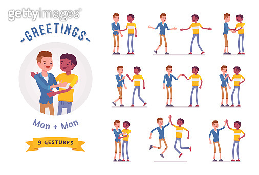 Young men greeting character set, various poses 이미지 (845888354) - 게티이미지뱅크