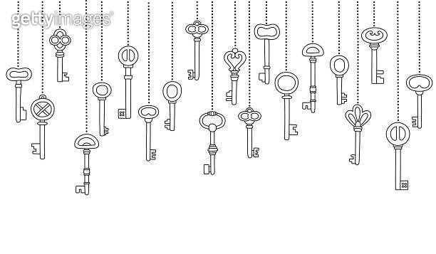 Keys icons set, seamless pattern. Keys signs and symbols collection ...