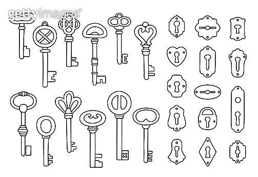 Keys icons set, isolated. Keys signs and symbols collection. Locking ...