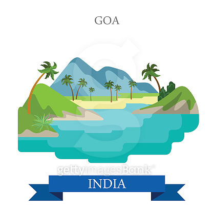 Goa in India. Flat cartoon style historic sight showplace attraction ...