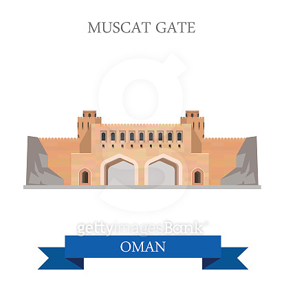 Muscat Gate in Oman. Flat cartoon style historic sight showplace ...