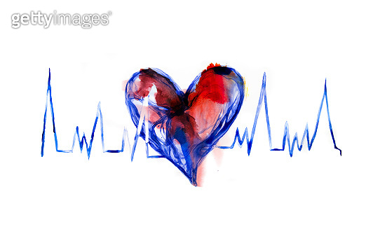 Abstract heart and plus track line made of beautiful watercolour ...