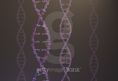 Sequenced pattern of DNA molecule atoms in threads 3d illustration 이미지 ...