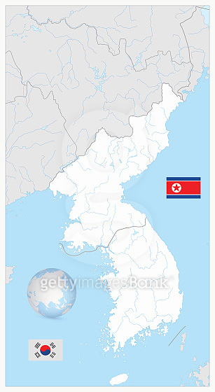 North And South Korea blank map with water objects (647164022) 일러스트, 무료 ...