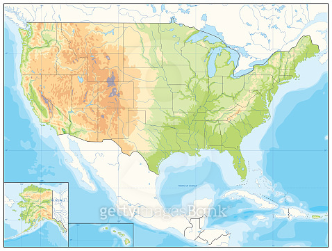 Detailed Relief map of USA. No text 이미지 (646740662) - 게티이미지뱅크