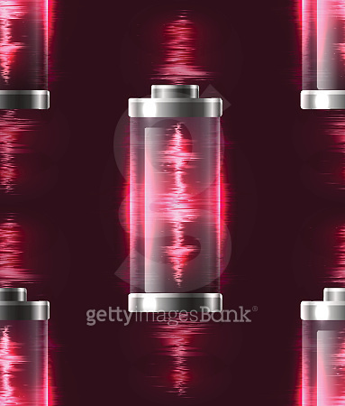 Seamless texture with batteries with electric charge, resonance, pulse ...