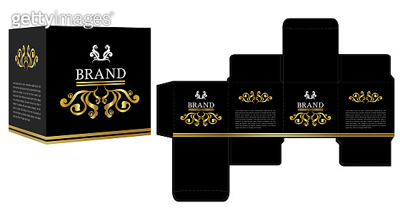 Packaging design, black and gold luxury box design template and mockup ...