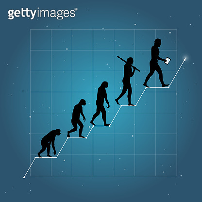 Business growth chart with human evolution (873990022) - 게티이미지뱅크
