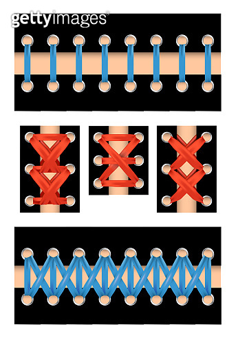 Isolated lacing set with different styles and colors for print. Vector ...