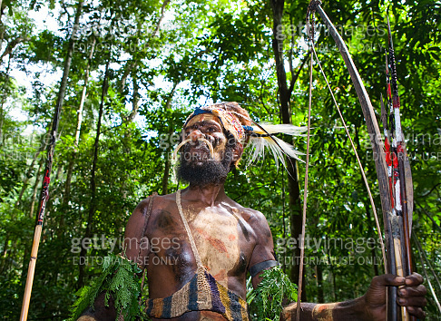 Portrait of a tribal chief Yaffi in war paint. New Guinea Island ...
