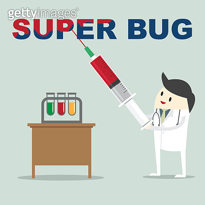 superbugs various bacteria and Syringe cartoon vector illustration with ...