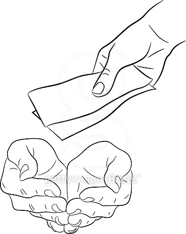 hand, giving and taking money banknotes of monochrome vector ...