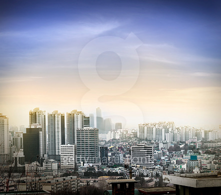 Seoul cityscapes yellow and orange sunset lighting effect, skyline ...