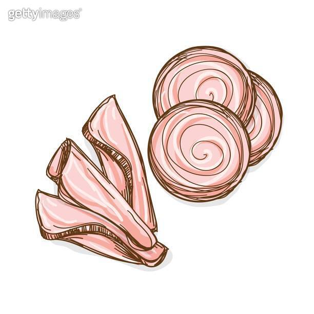 food ham pork hand drawing graphic object 이미지 (854233732) - 게티이미지뱅크