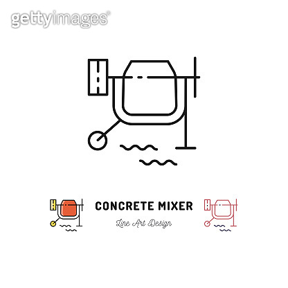 Concrete mixer icon, cement mixer sign. Vector thin line art symbol ...