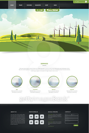Website Template and Landscape Header with Wind Turbines. (665356644 ...