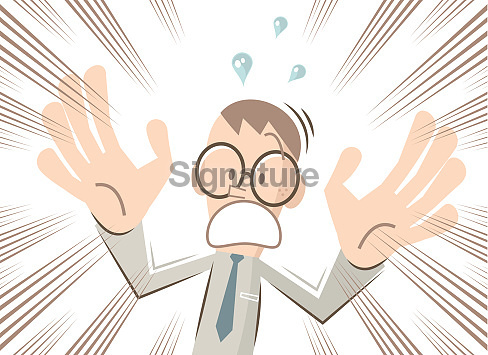 Scared businessman (man, nerd, student) with glasses is screaming and ...