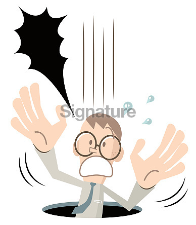 Scared businessman (man, nerd, student) with glasses falling down (fell ...