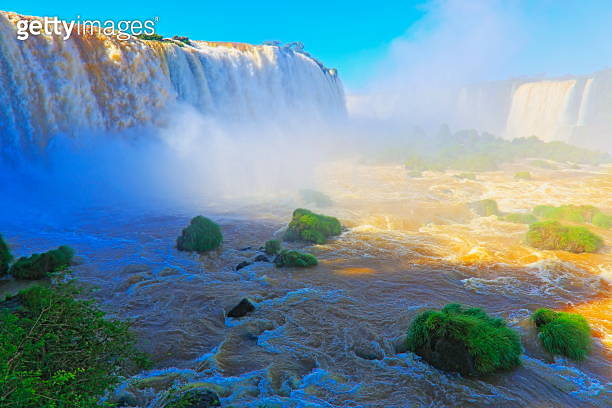 Impressive Iguacu falls low angle landscape, dramatic beauty in nature ...