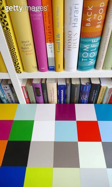 Organizing the Ibrary: shelves fully packed and colorful dividing ...