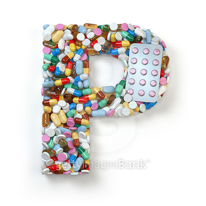 Letter P. Alphabet medicine pills, capsules isolated on white ...