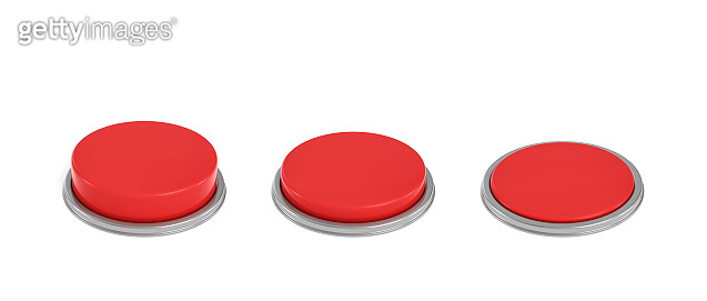 3d rendering of a set of three red round buttons in different stages of ...