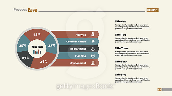 Five Sector Percentage Pie Chart Slide (670783282) - 게티이미지뱅크
