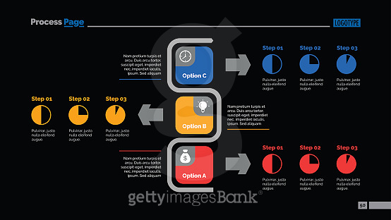 Three Options Flowchart Slide Template (682555498) - 게티이미지뱅크