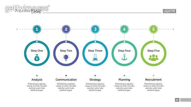 Five Step Process Chart Slide Template (696574522) 일러스트, 무료 일러스트 - 게티이미지뱅크