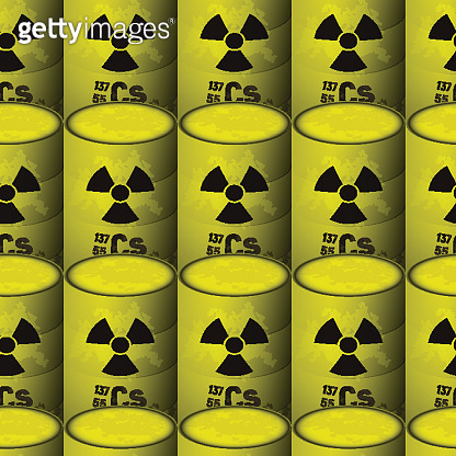 Barrels of radioactive toxic waste. Seamless pattern. Cesium 137 ...