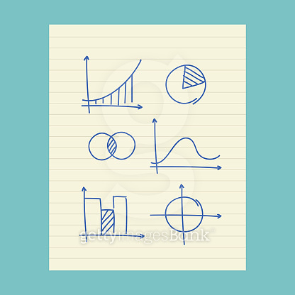 Hand drawn charts and graphs on line pattern paper / flat editable ...