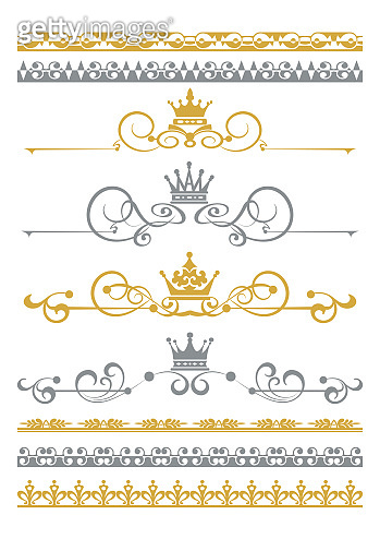 Vintage design elements, gold and silver colors on white. Scrolls ...