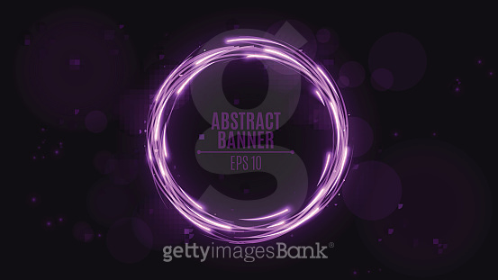 Luminous neon banner of purple color. Shining lights in motion with ...