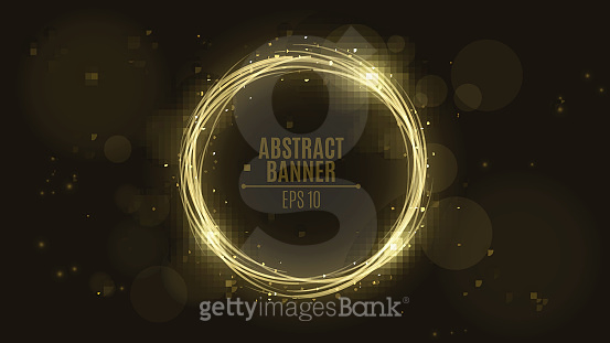 Luminous neon banner of gold color from woven strips. Shining lights in ...