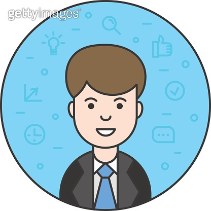 Avatar of business consultant. Vector outline illustration of a smiling ...
