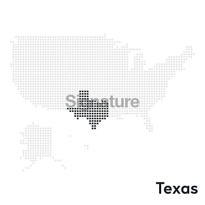 Pixelated map of the USA with Texas state highlighted (858197872) 일러스트 ...