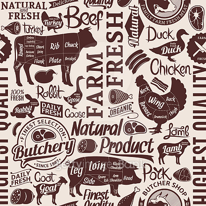Typographic vector butchery seamless pattern or background 이미지 ...