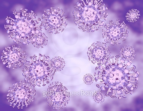 Abstract purple germs, microbes 3D rendering illustration. 이미지 ...