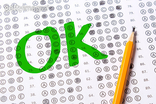 Correctly positive test, OK. Blank multiple choice answer sheet filled ...