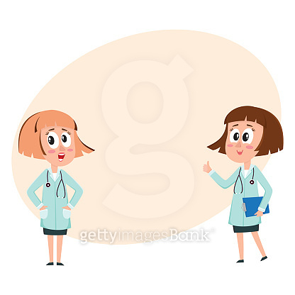 Two comic woman doctor characters, thumb up, hands in pockets 이미지 ...