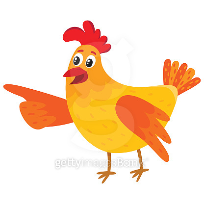 Funny cartoon chicken, hen pointing to something with wing (638570526 ...
