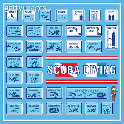Set of signs and symbols of scuba diving, Signs and symbols for scuba ...